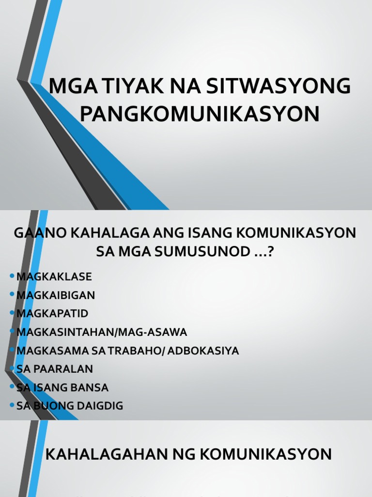 Mga Tiyak Na Sitwasyong Pangkomunikasyon | PDF