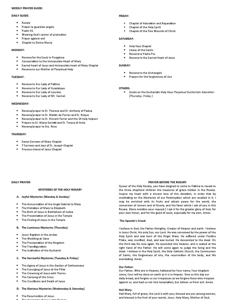 Weekly Prayer Guide | PDF | Rosary | Purgatory