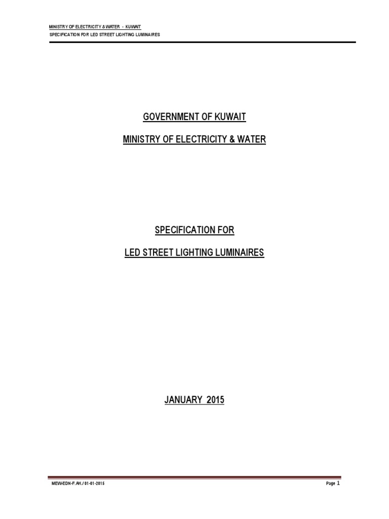 Specs. For LED Street Lighting Luminaires - MEW Kuwait | PDF | Light ...