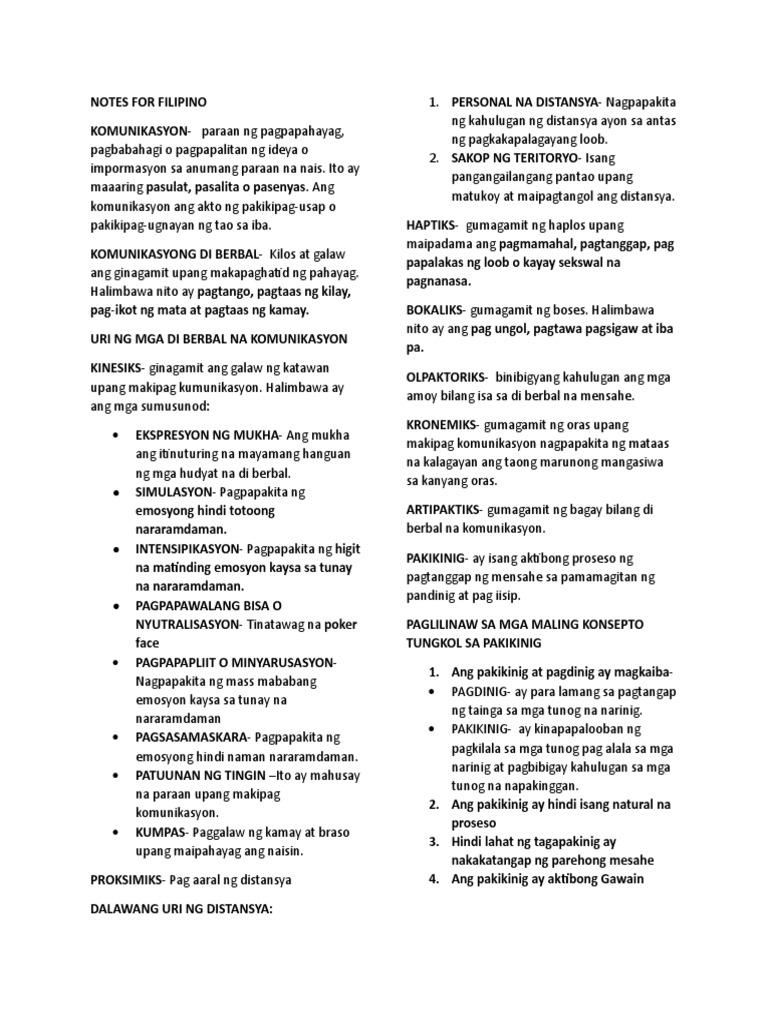 NOTES FOR FILIPINO | PDF