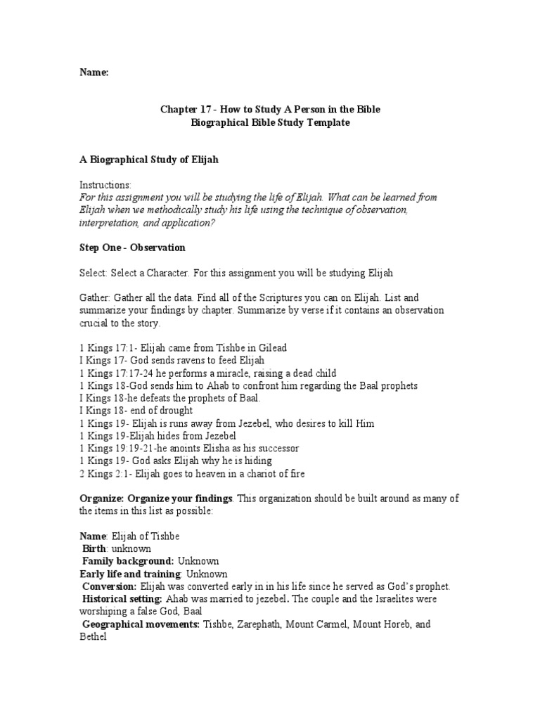 BIBL 360 - Week Seven - Biographical Bible Study Elijah Template | PDF