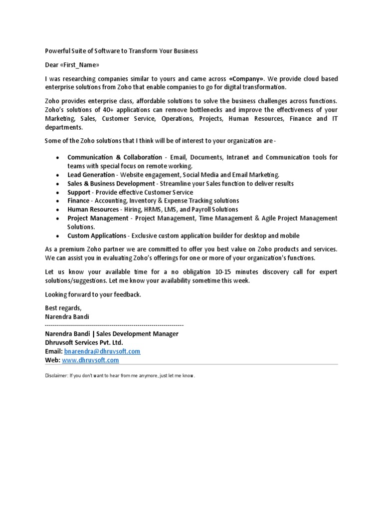 Zoho Cloud Solutions for Business Growth | PDF | Career & Growth | Business