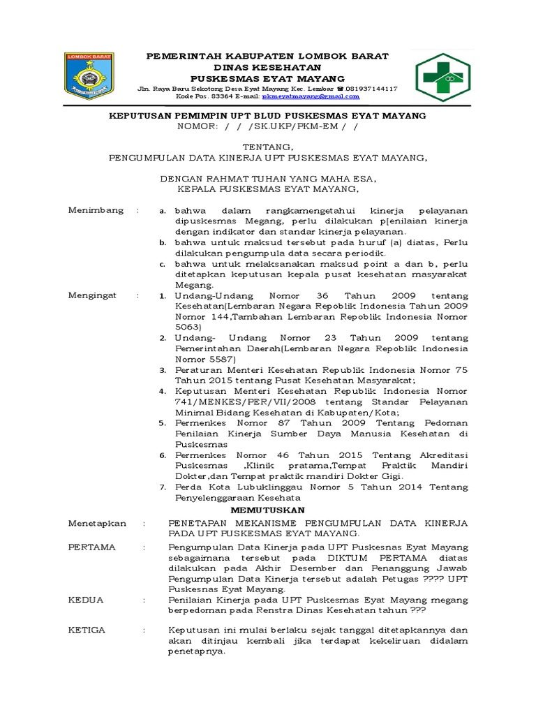 SK Pengumpulan Data Kinerja | PDF