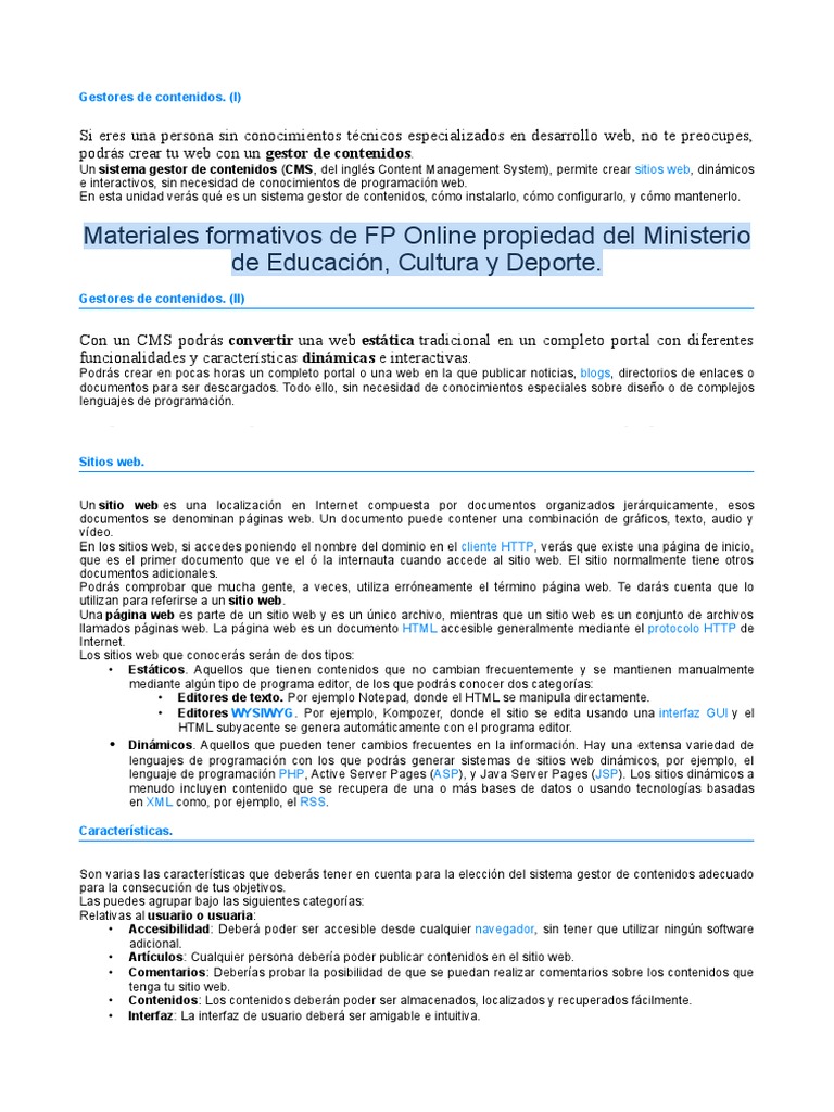 Gestores de Contenidos Tema 1 | PDF | Sitios web | Red mundial