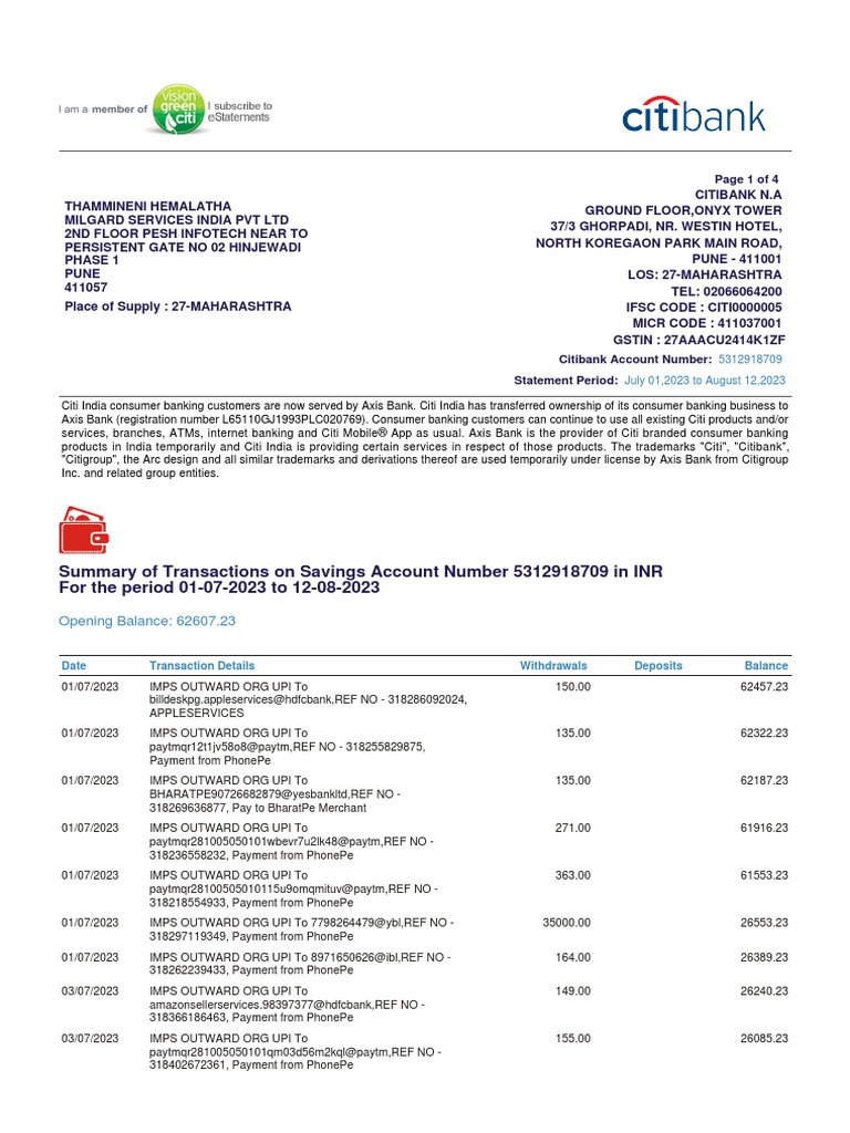 August Bank Statement | PDF