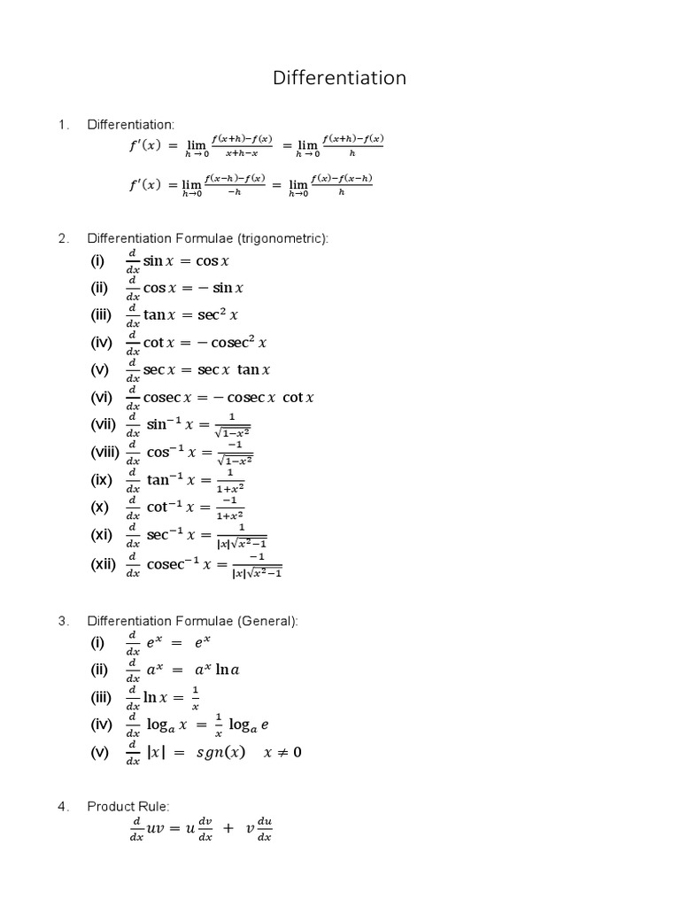 Differentiation Formulae | PDF