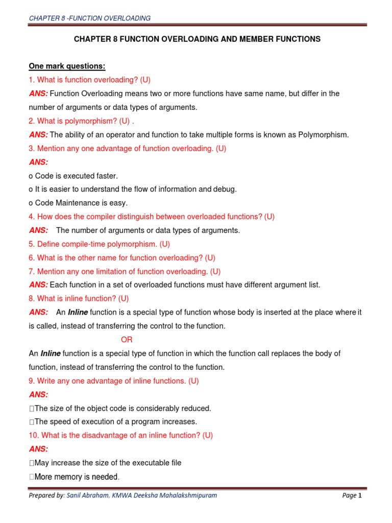 Chapter 8 Function Overloading and Member Functions | PDF