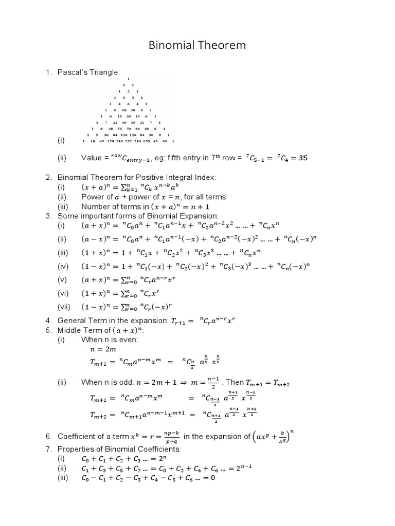 Binomial Formulae | Download Free PDF | Polynomial | Combinatorics