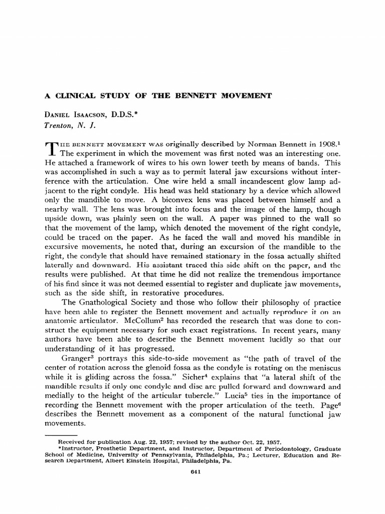 Clinical Study On Bennett Movement | PDF | Dentistry Branches