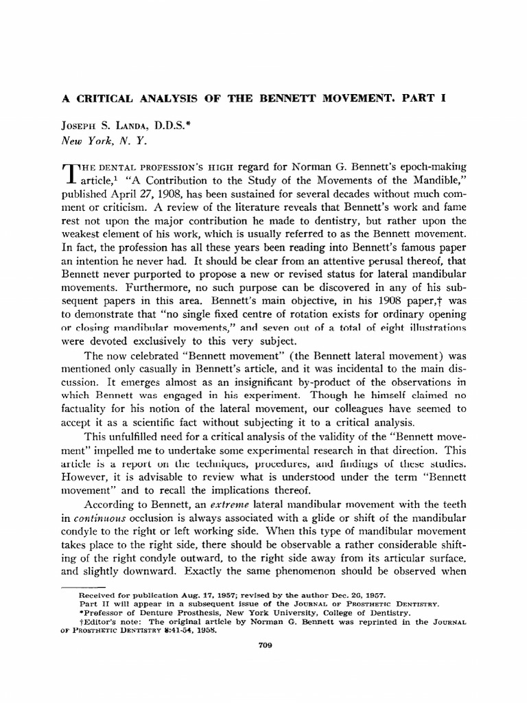 A Critical Analysis of Bennett Movement 1 | PDF | Human Head And Neck ...