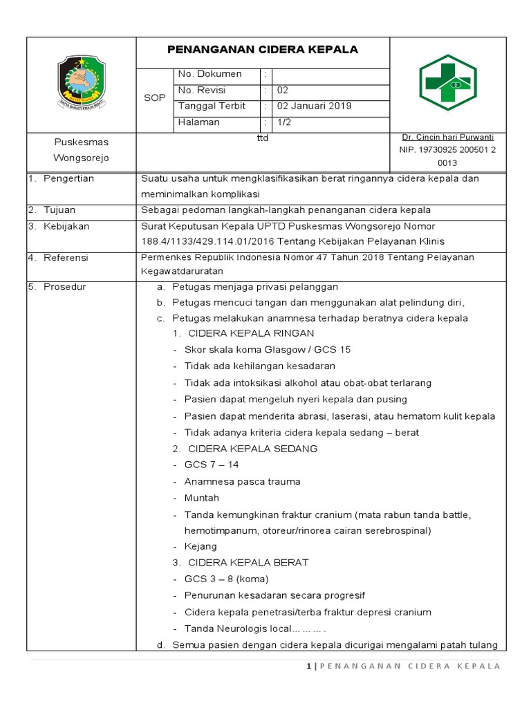 Sop Penanganan Cidera Kepala | PDF