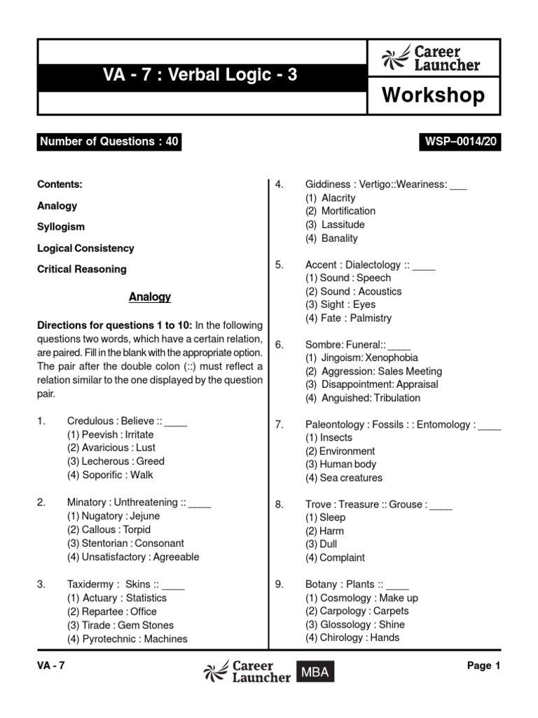 Workshop: VA - 7: Verbal Logic - 3 | PDF