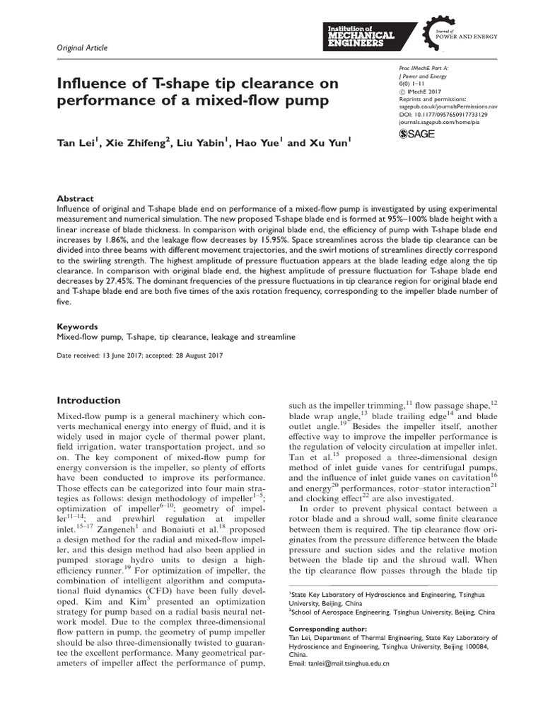 Influence of T-Shape Tip Clearance On Performance of A Mixed-Flow Pump ...