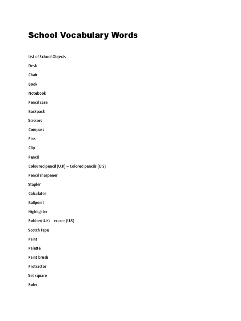 School Vocabulary Words | PDF