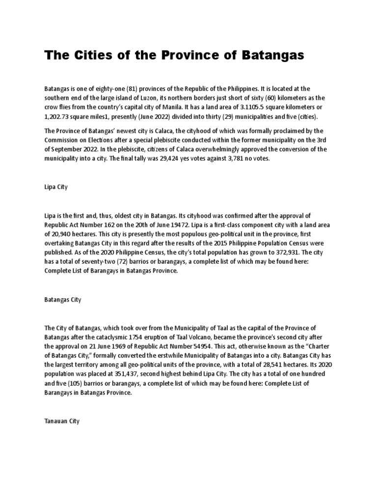 The Cities of The Province of Batangas | PDF | Philippines