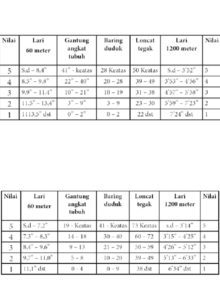 Tabel Kebugaran Jasmani | PDF