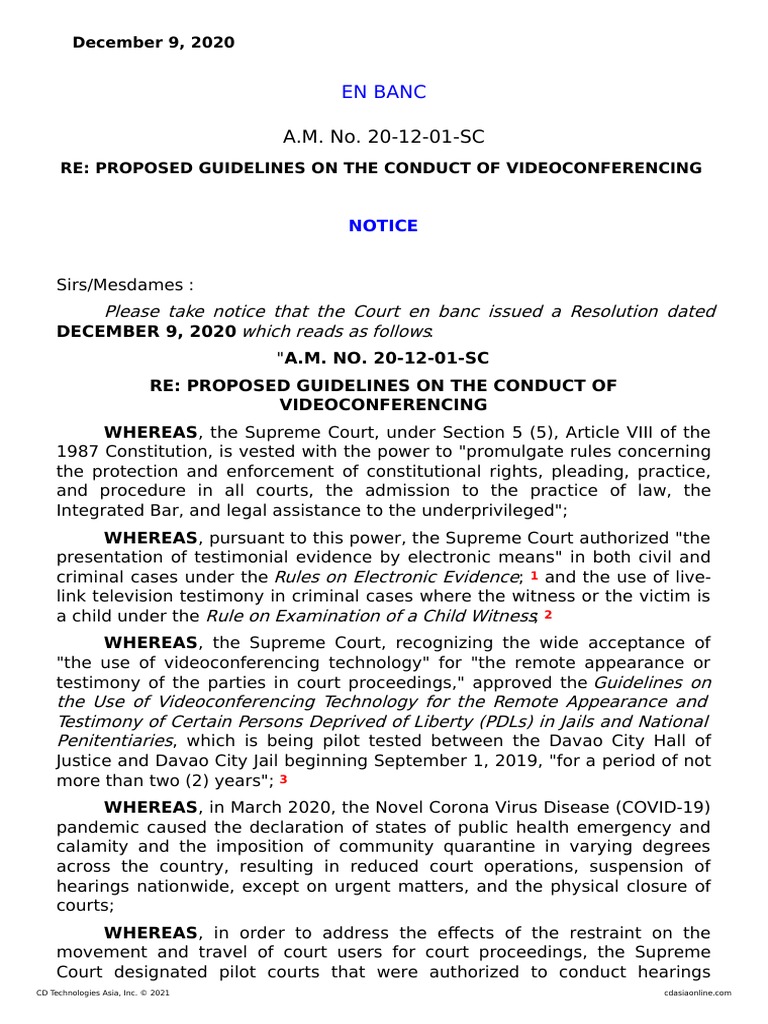 Guidelines for Videoconferencing in Courts | PDF | Supreme Court Of The ...