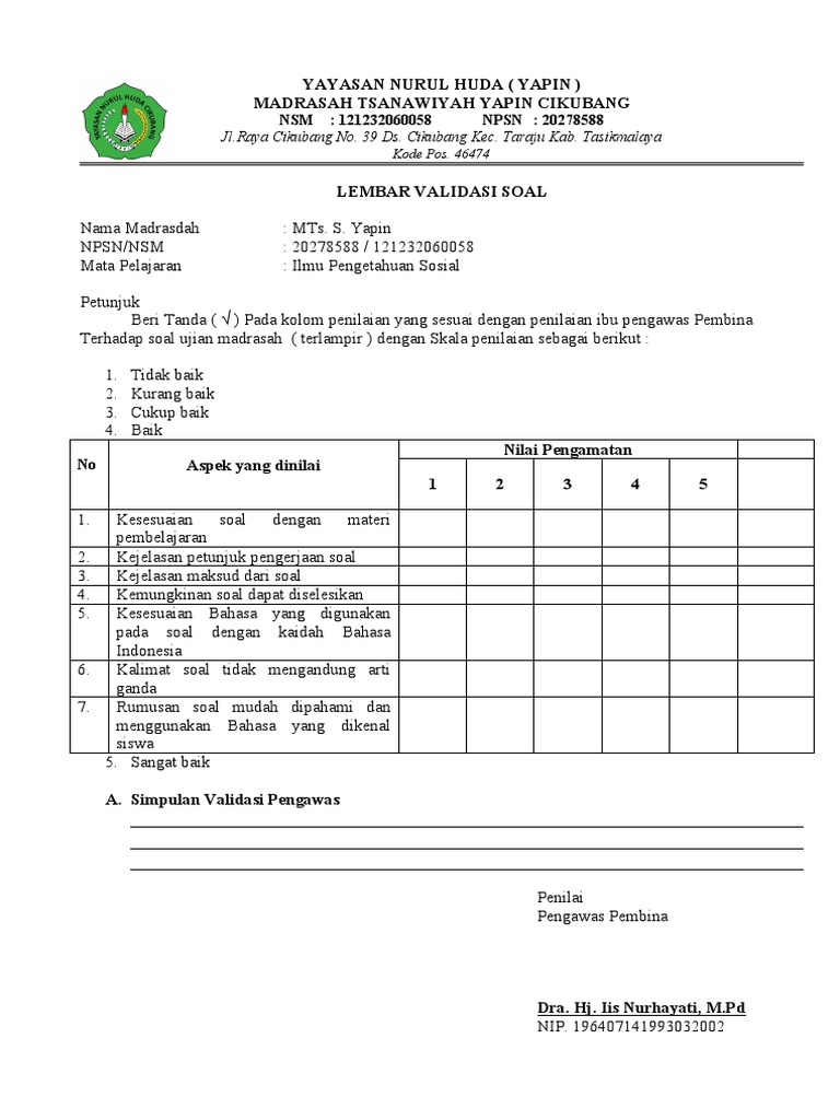 LEMBAR VALIDASI SOAL | PDF