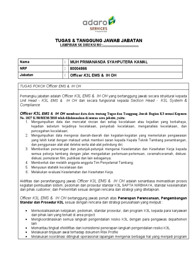 Officer IHOH EMS - Muh. Primananda Syahputera Kamal | PDF