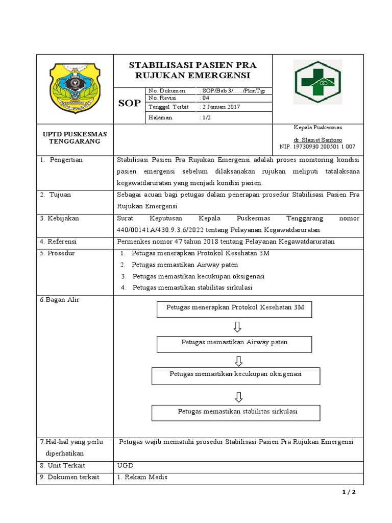 SOP Stabilisasi Pasien Pra Rujukan Emergensi | PDF