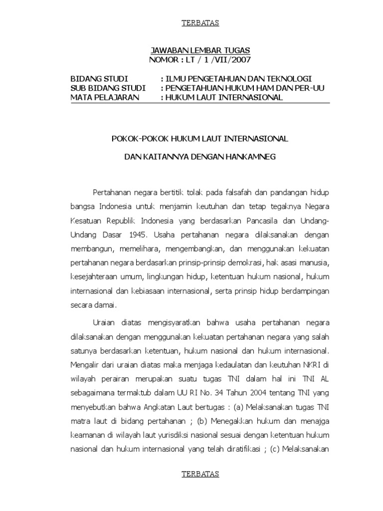 Hukum Laut Internasional Essay | PDF