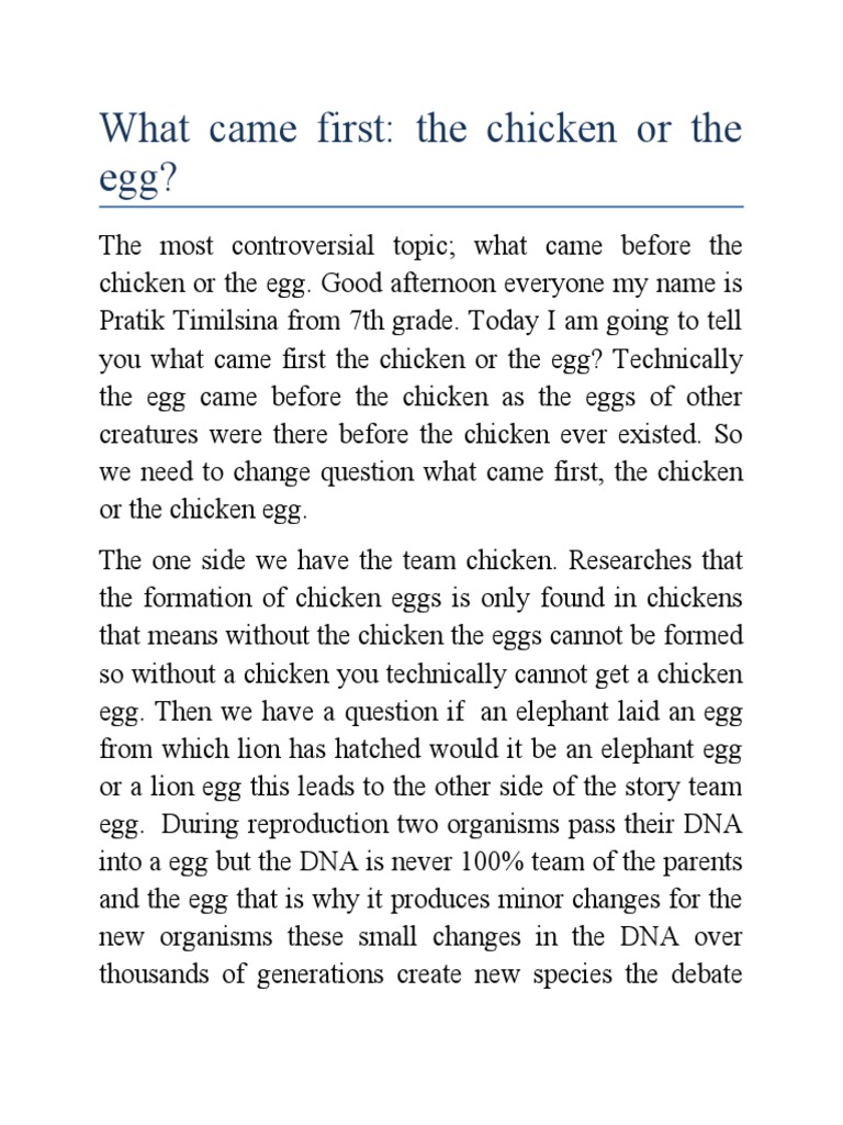 Chicken or Egg: The Debate Explained | PDF | Science & Mathematics