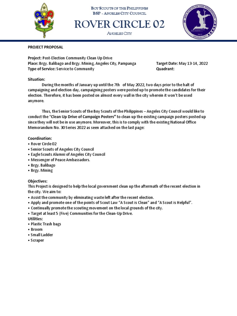 Project Proposal and Summary Clean Up Drive May 13 14 2022 | PDF ...