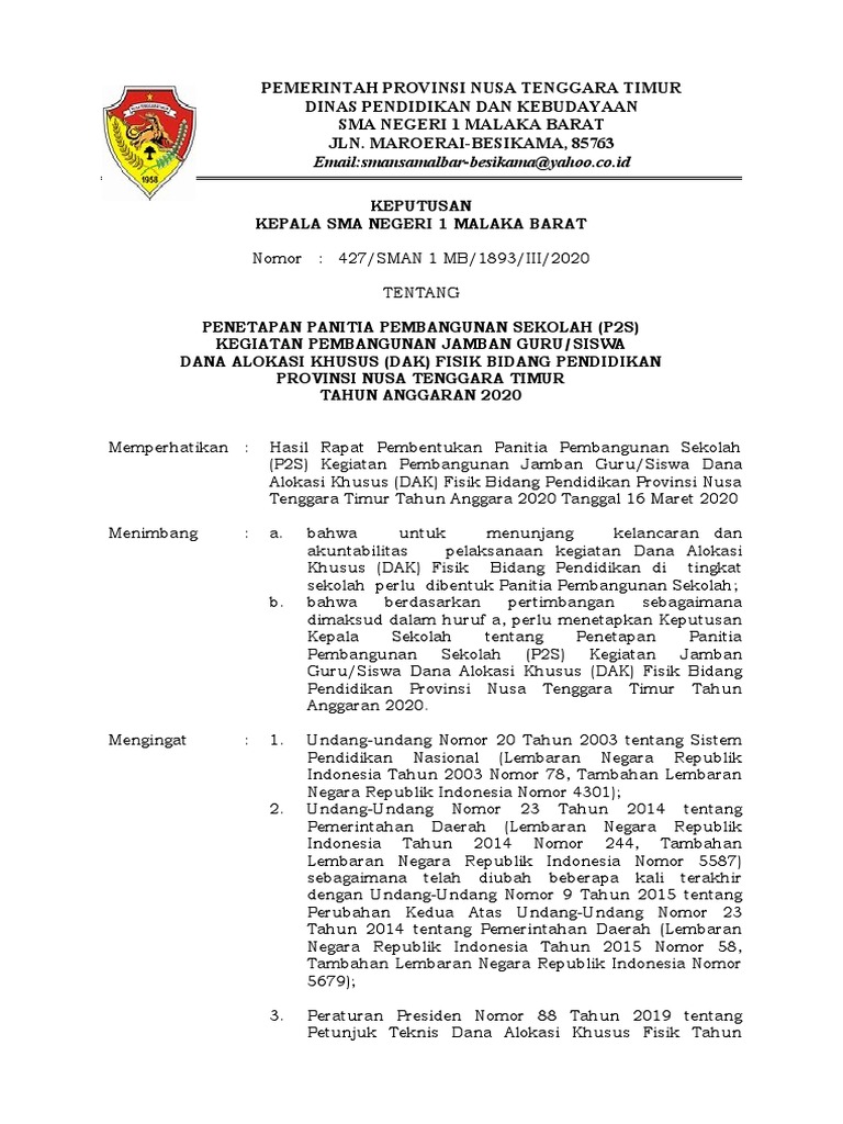 Contoh SK p2s Dak Sma | PDF