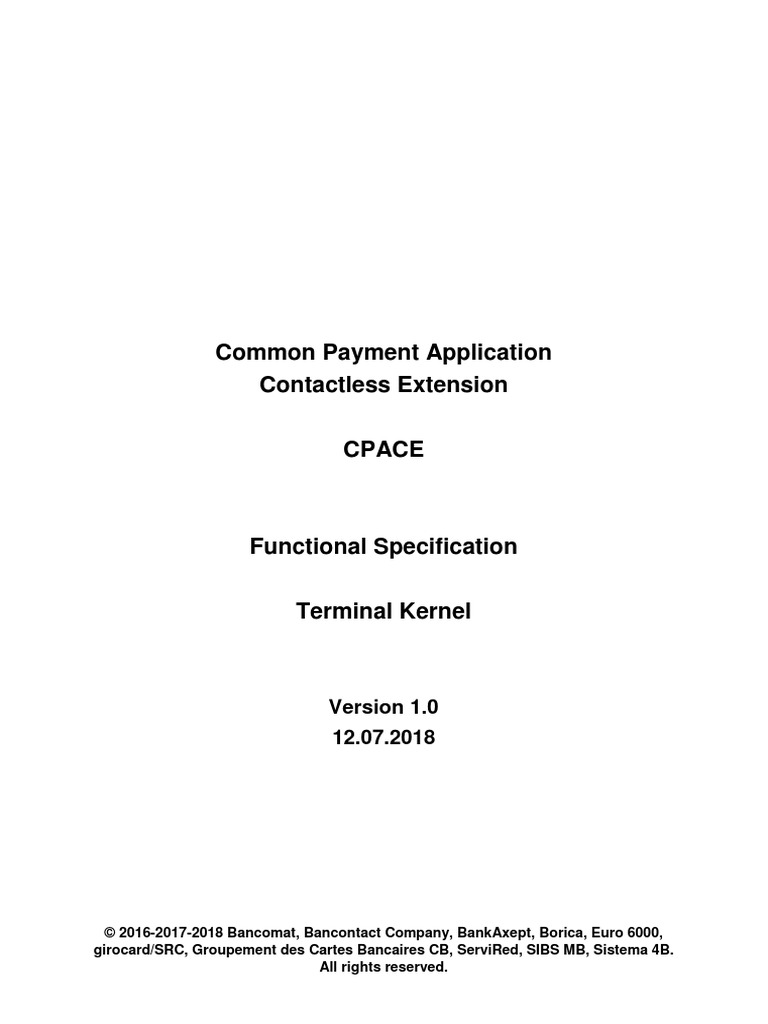 CPACE Terminal Kernel Specification - V1.0 20180712 | PDF | Emv | Smart ...