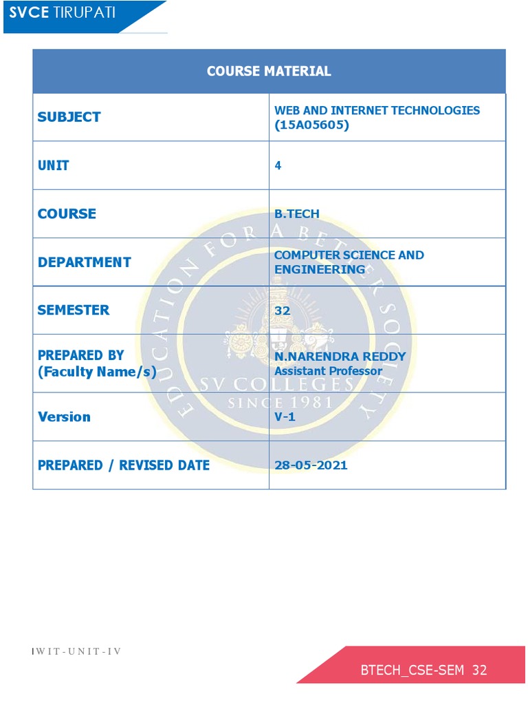 WIT - Course Material - Unit-4 | PDF