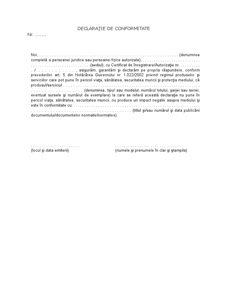 Model Declaratie de Conformitate | PDF