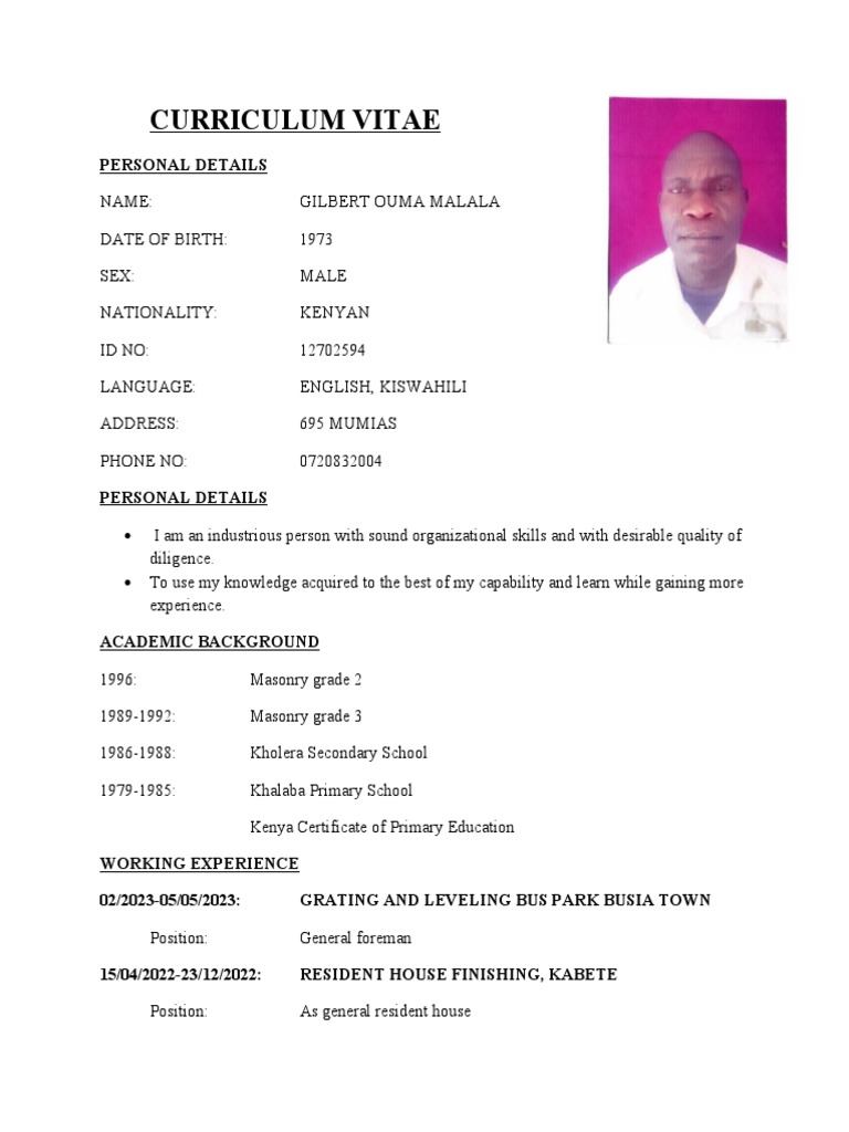 Kenyan CV Format for Construction Roles | PDF