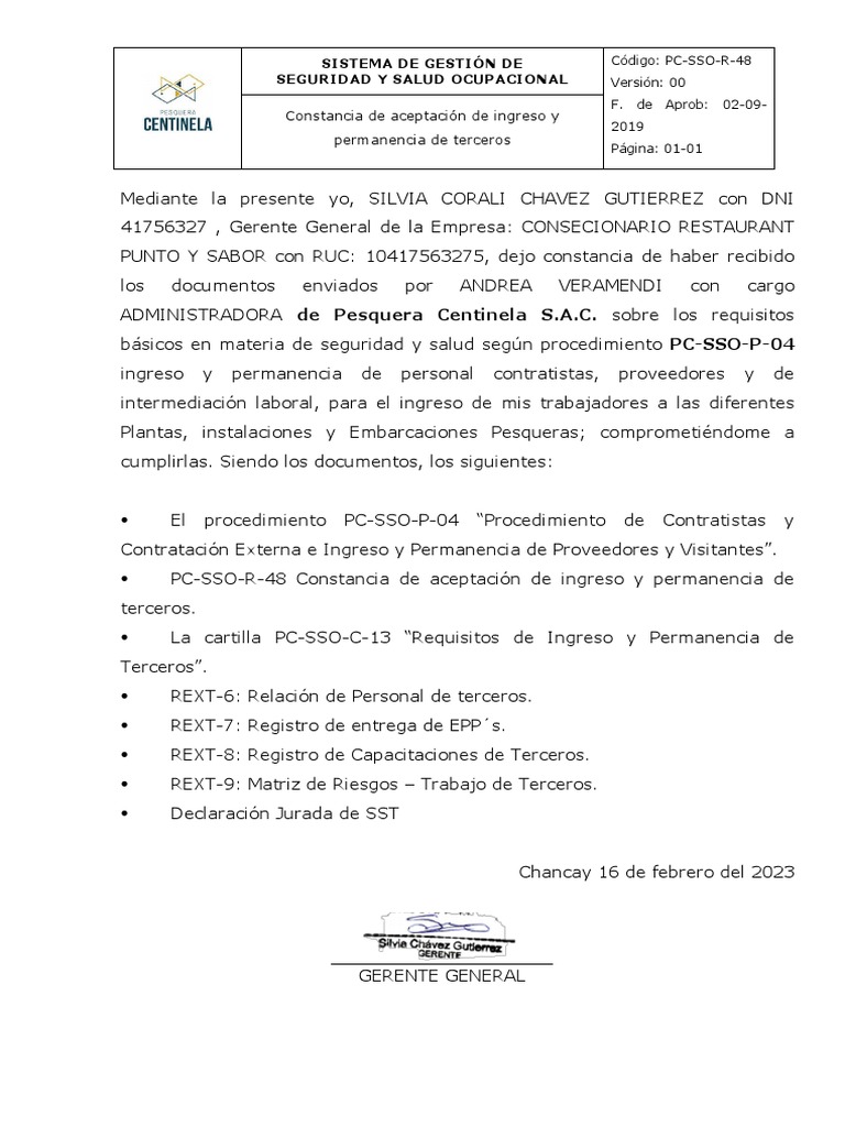 4 PC-SSO-R-48 Constancia Aceptacion de Ingreso (2) Chancy | PDF