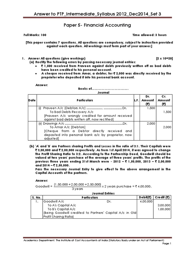 Paper5 Solution | PDF | Depreciation | Debits And Credits