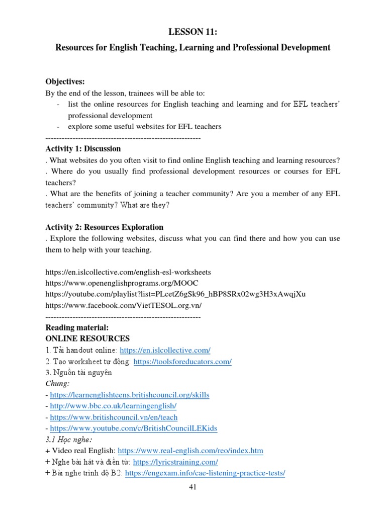 Lesson 11: Resources For English Teaching, Learning and Professional Development | PDF