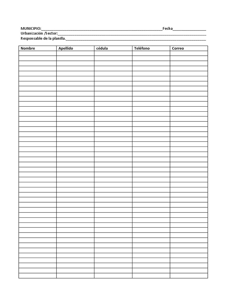 Planilla para Recoger Datos 1 | PDF