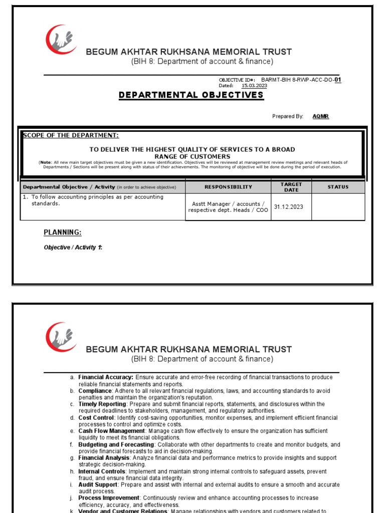 01 - Departmental Objective | PDF | Internal Control | Audit