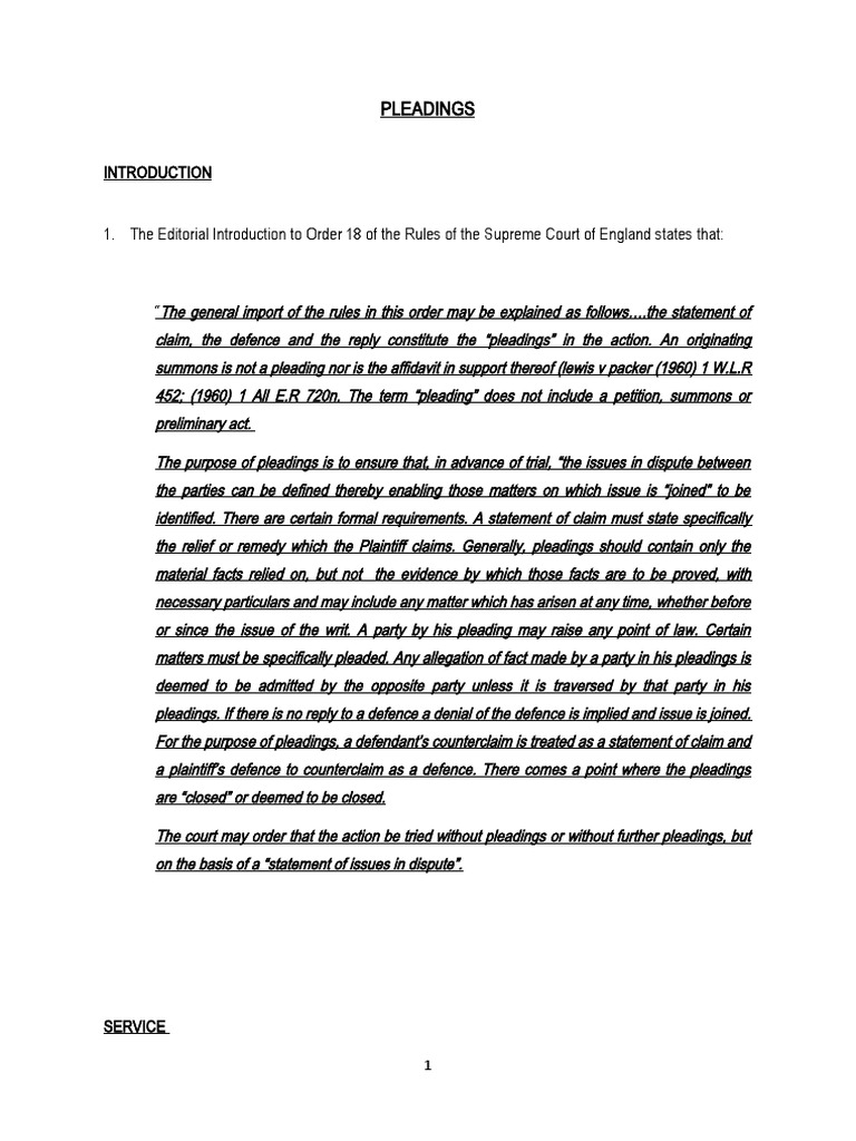 Notes - Pleadings | PDF | Pleading | Cause Of Action