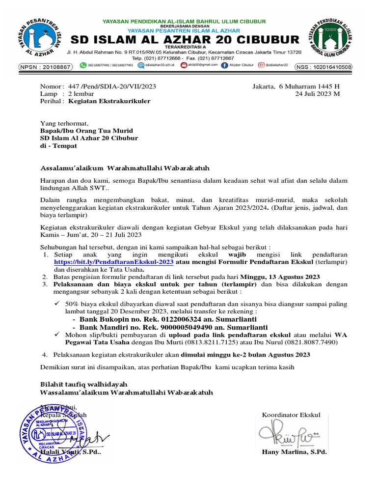 Pendaftaran Ekskul 2023-2024 | PDF