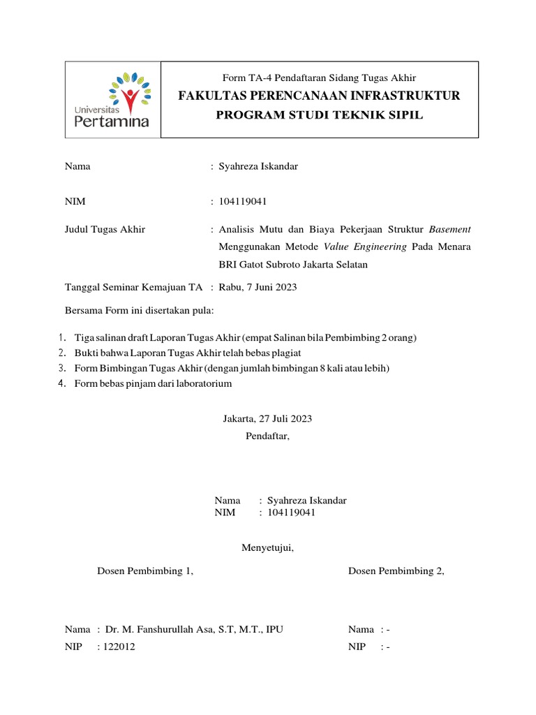 Form 4 Pendaftaran Sidang Tugas Akhir | PDF