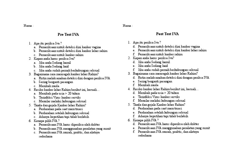 Pretest Dan Post Test IVA | PDF