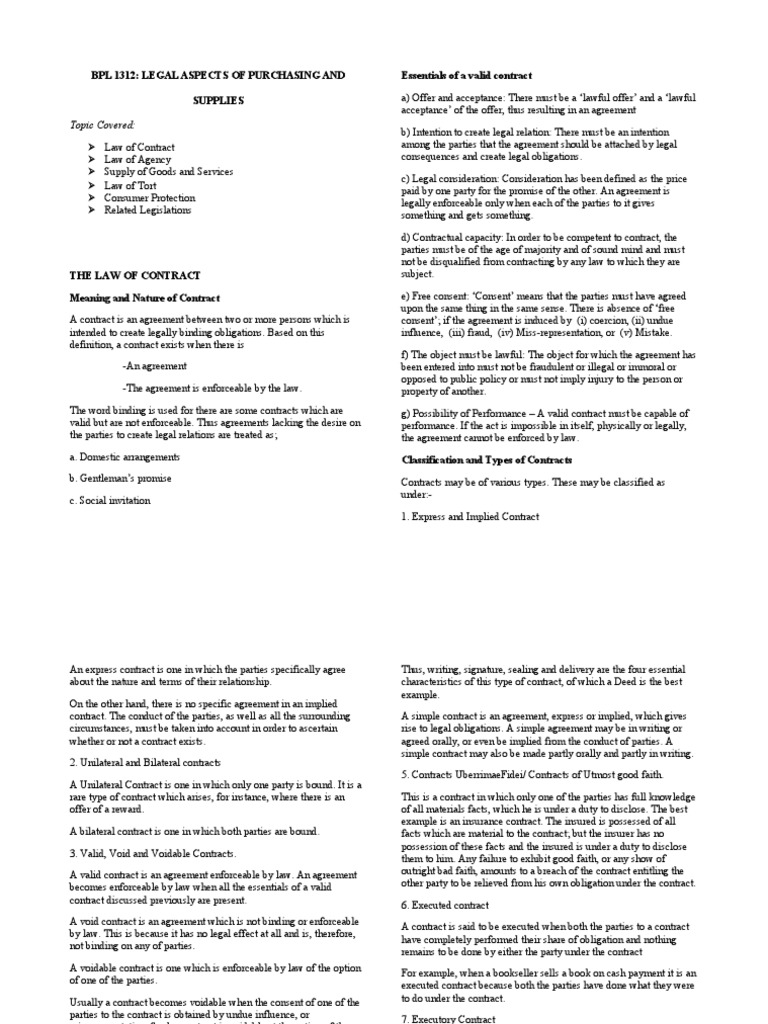 Legal Aspects of Purchasing - Notes | PDF