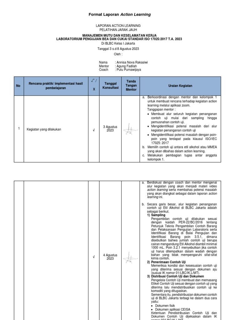 LAPORAN ACTION LEARNING - Annisa Nova Rakasiwi TTD | PDF
