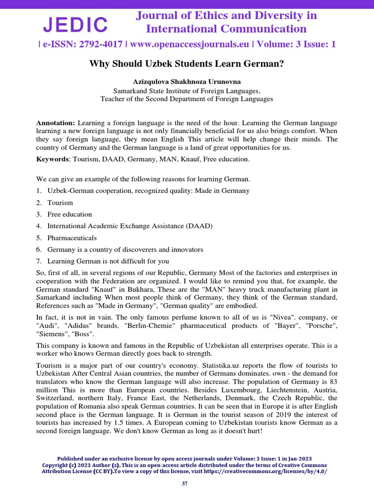 Why Should Uzbek Students Learn German? | PDF | Communication | Information