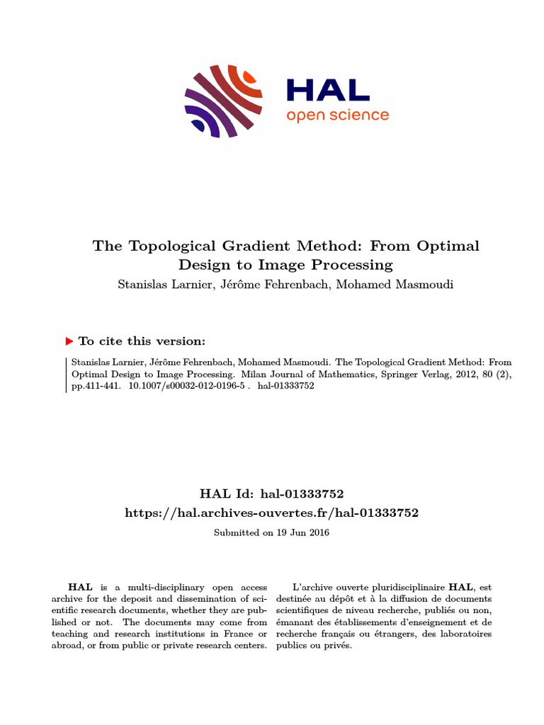 The Topological Gradient Method From Optimal Design to Image Processing | PDF | Mathematical ...