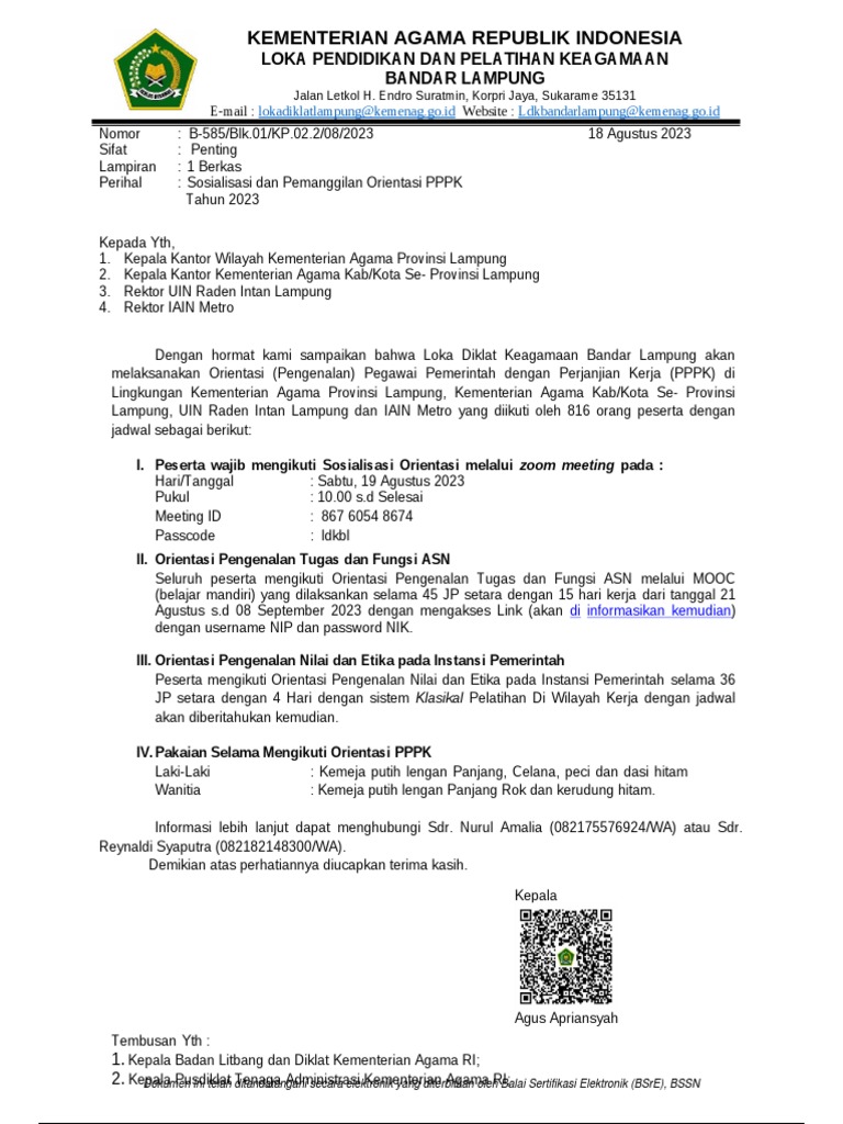 585 Sosialisasi Dan Pemanggilan Orientasi PPPK TH 2023 | PDF