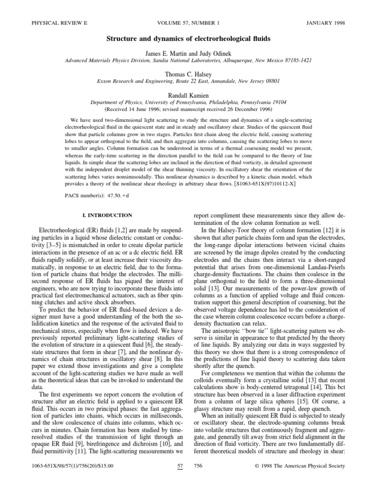 Structure and Dynamics of Electrorheological Fluids | PDF