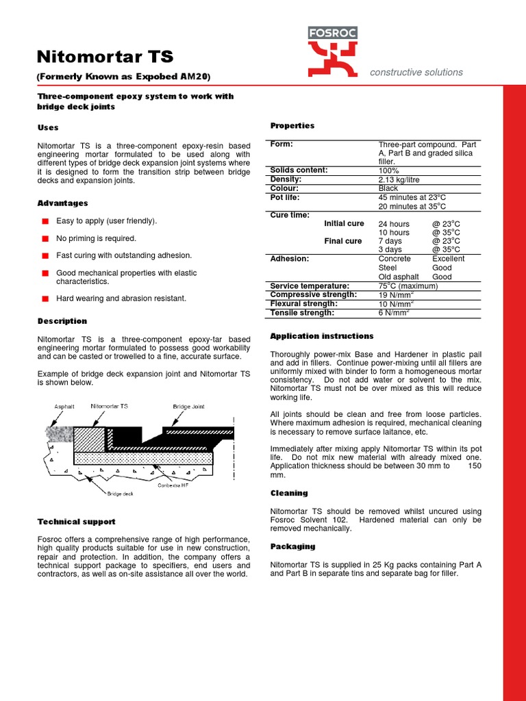 Nitomortar TS | PDF | Epoxy | Chemistry