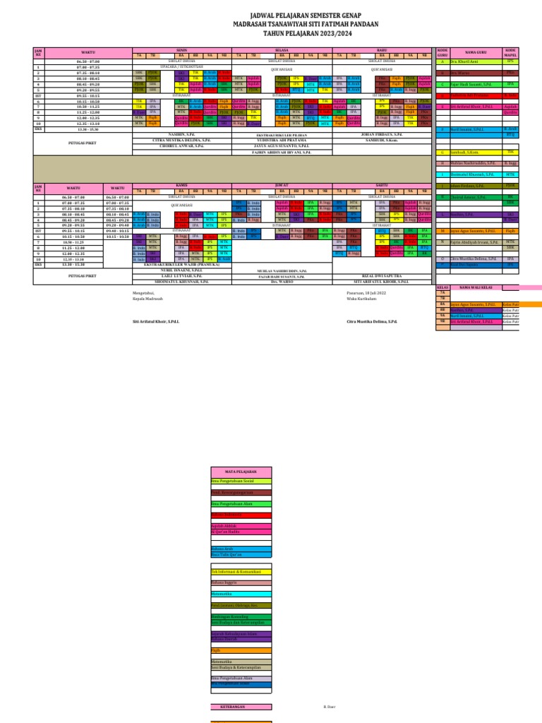 JADWAL PELAJARAN MTs SITI FATIMAH GANJIL 2023-2024 | PDF