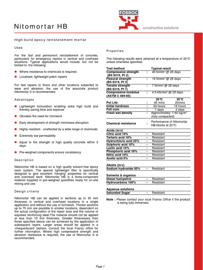 Nitomortar HB | PDF | Concrete | Epoxy